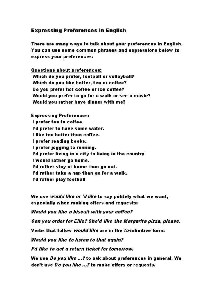 Expressing Preferences Politely: A Guide to Using 'Would Like' and ...