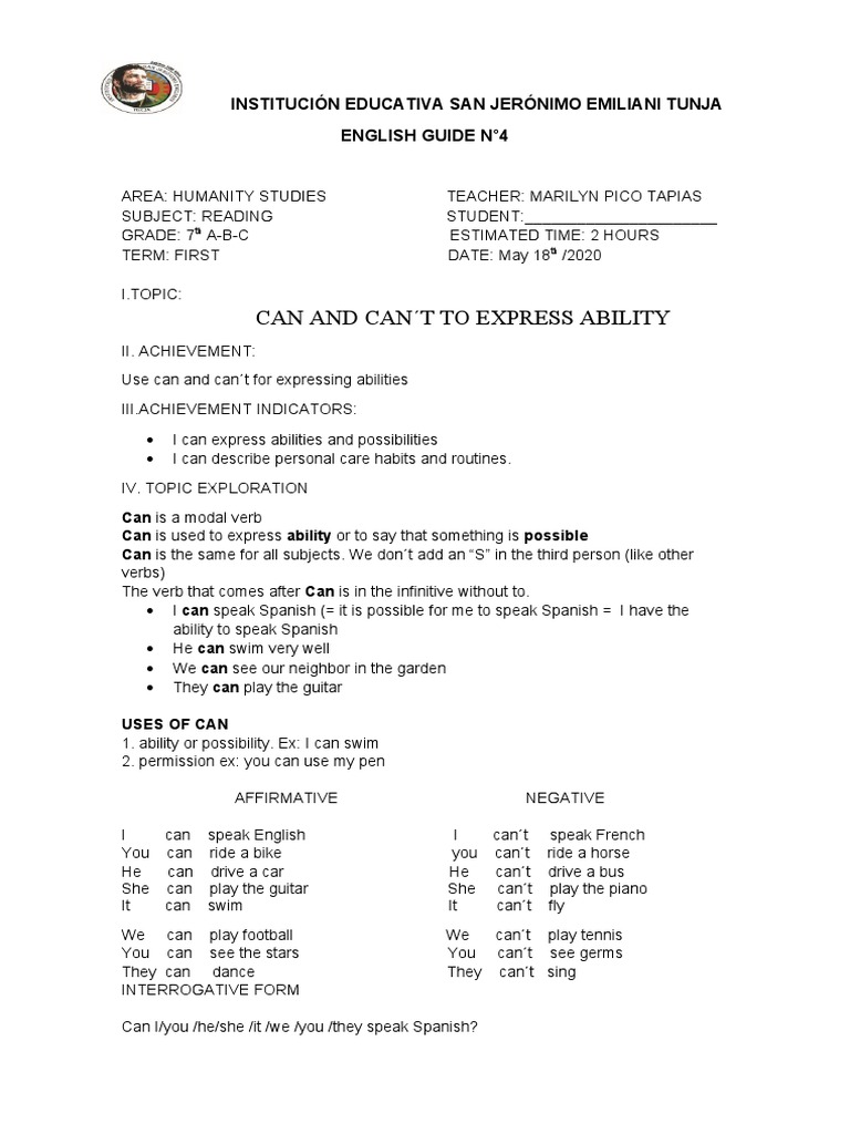 Using Can and Can't for Abilities | PDF