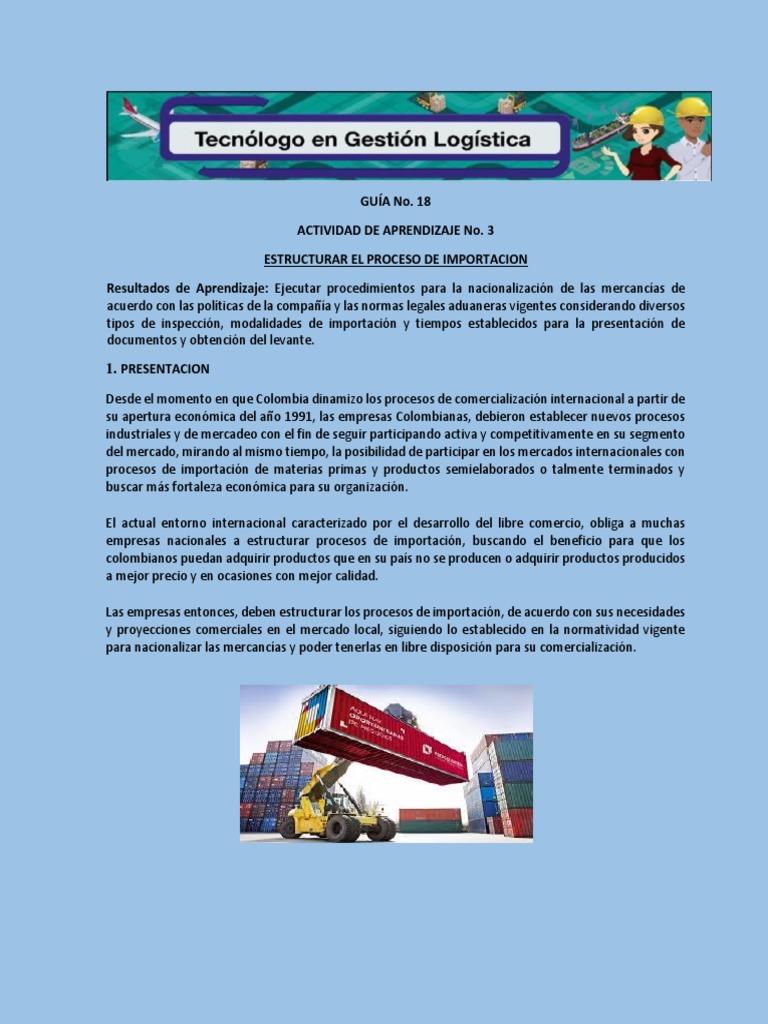 Guía No. 18 - AA3 - Estructurar El Proceso de Importación | Descargar gratis PDF | aduana ...