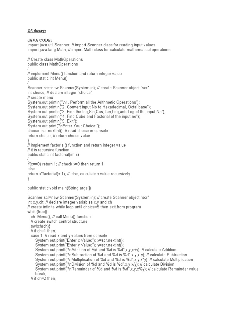 Q3 Theory: Java Code | PDF | Integer (Computer Science) | Subroutine