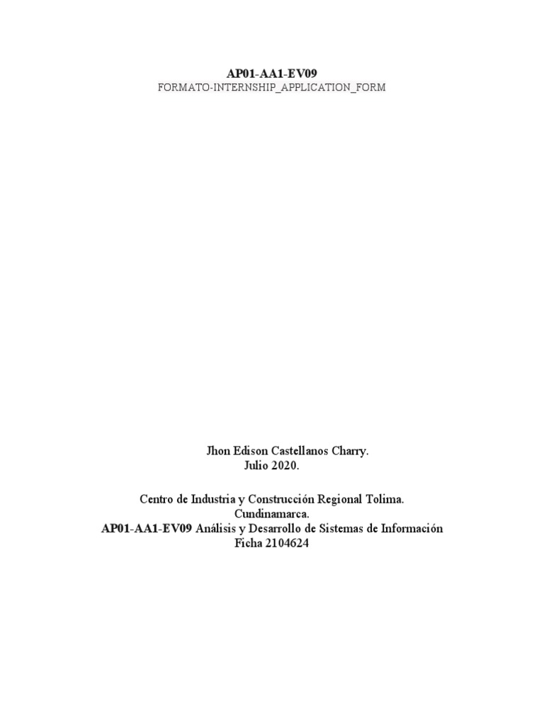 Formato Internship Application Form Pdf Computer Programming Application Software