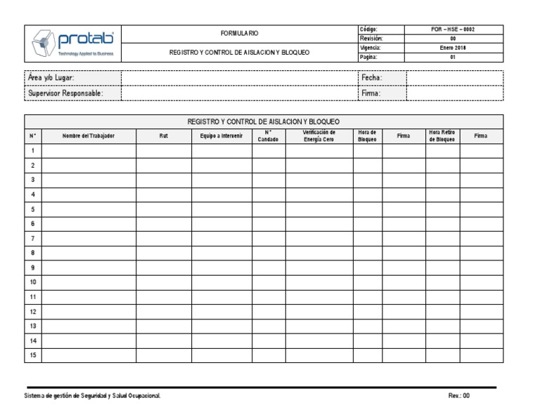 11 - Formato de Control de Bloqueo | PDF