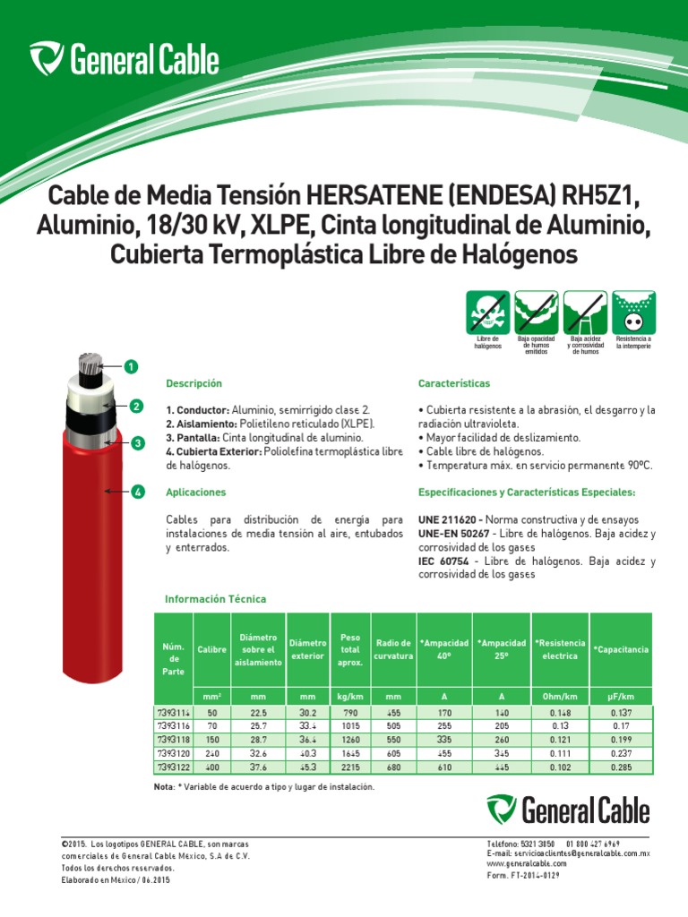 HERSATENE RH5Z1 ENDESA AL 18 30kV XLPE Poliolefina Libre Halogenos FT ...