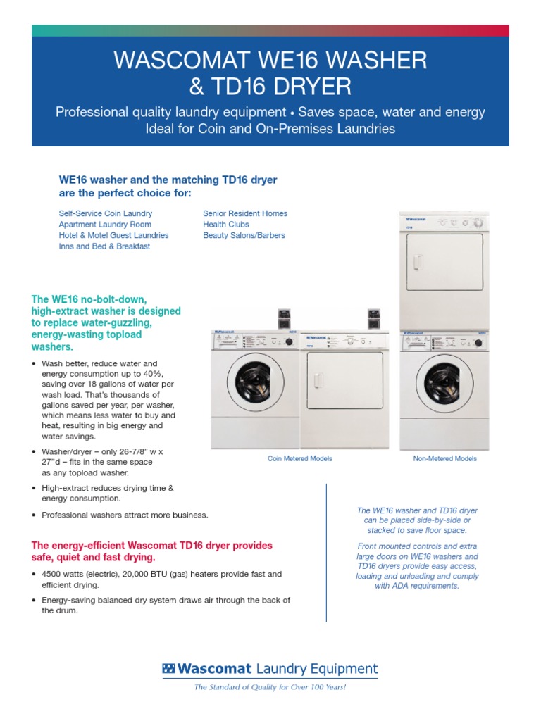 Wascomat Specifications WE16 TD16 PDF | PDF | Washing Machine | Clothes ...