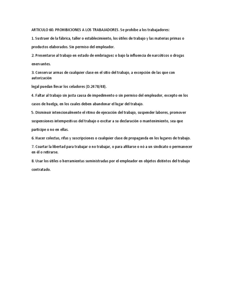ARTICULO 60 Codigo Del Trabajo | PDF