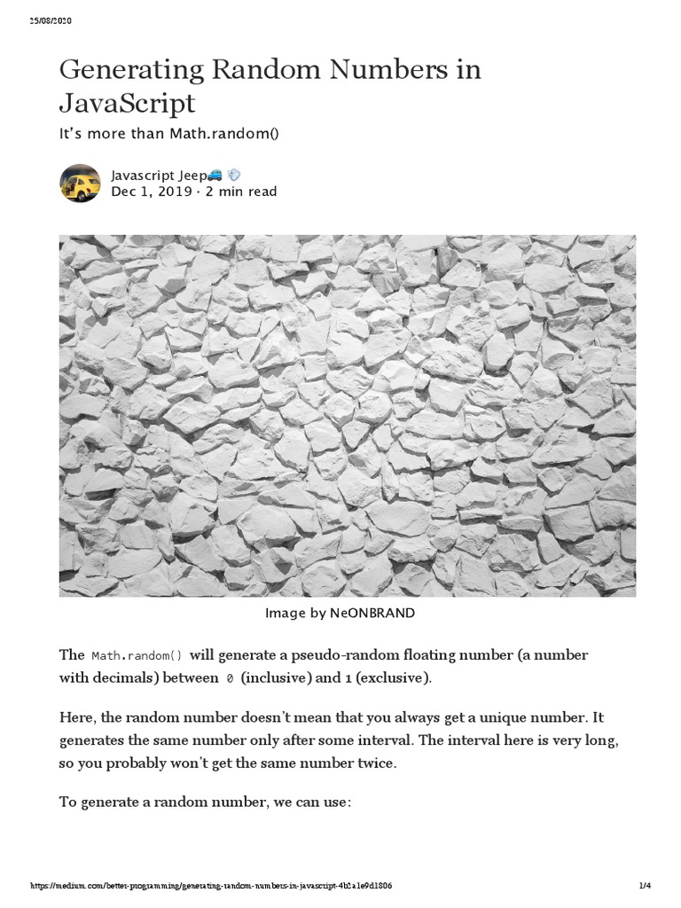 Generating Random Numbers in JavaScript - by Javascript Jeep?? - Better Programming - Medium ...