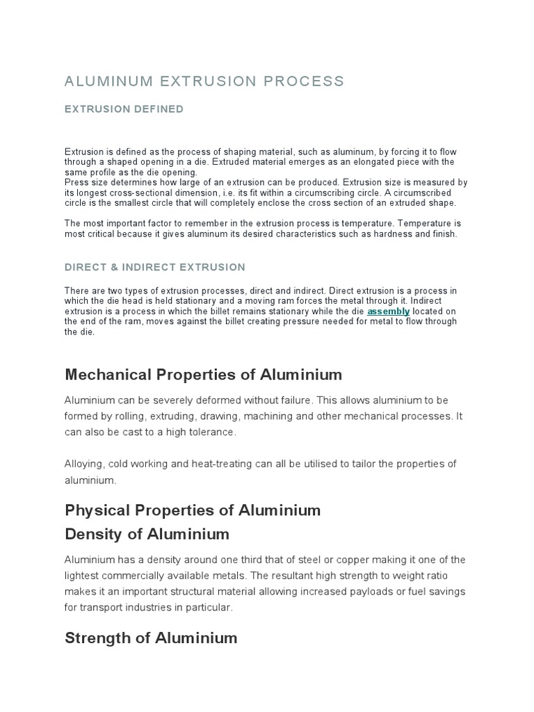 Aluminum Extrusion Process | PDF | Extrusion | Aluminium