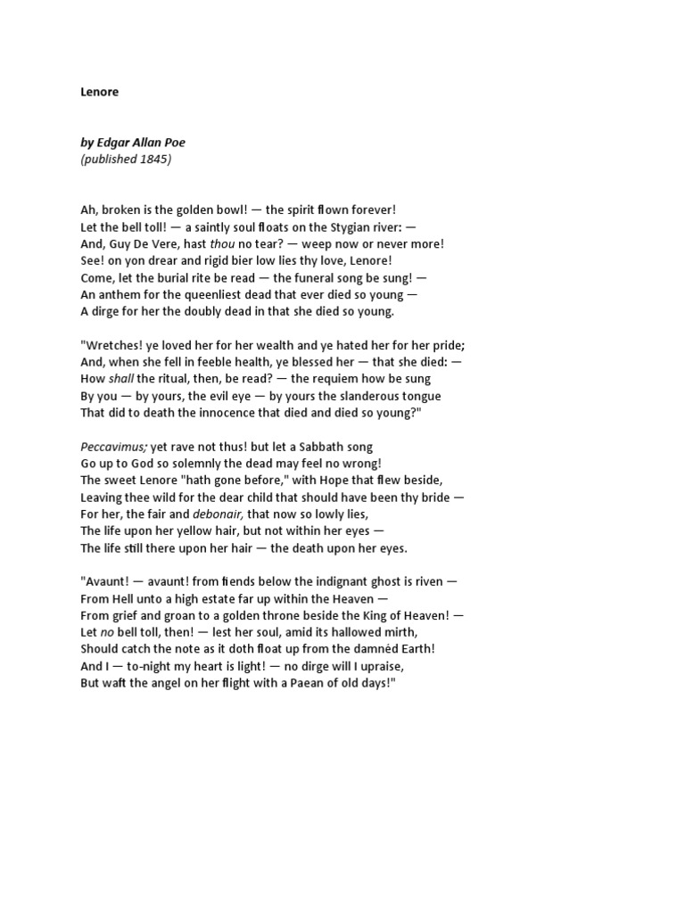 'Lenore' by E. A. Poe | PDF