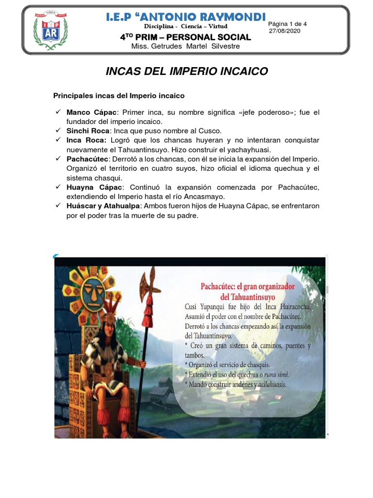X Semana-4to Primaria-Ps Iii Bim - Principales Incas Del Imperio ...