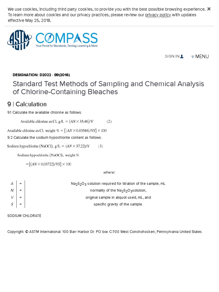 Sodium-Hypochlorite-ASTM Compass | PDF