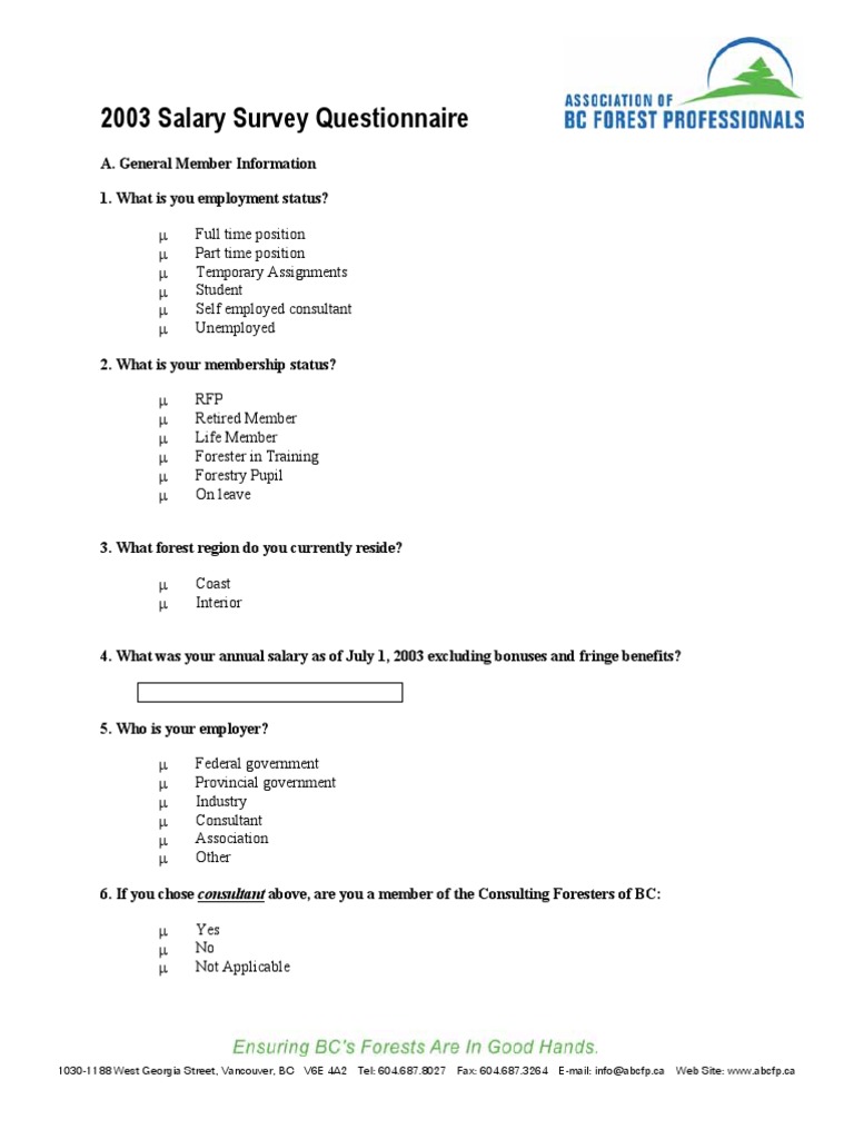 2003 Salary Survey Questionnaire | PDF