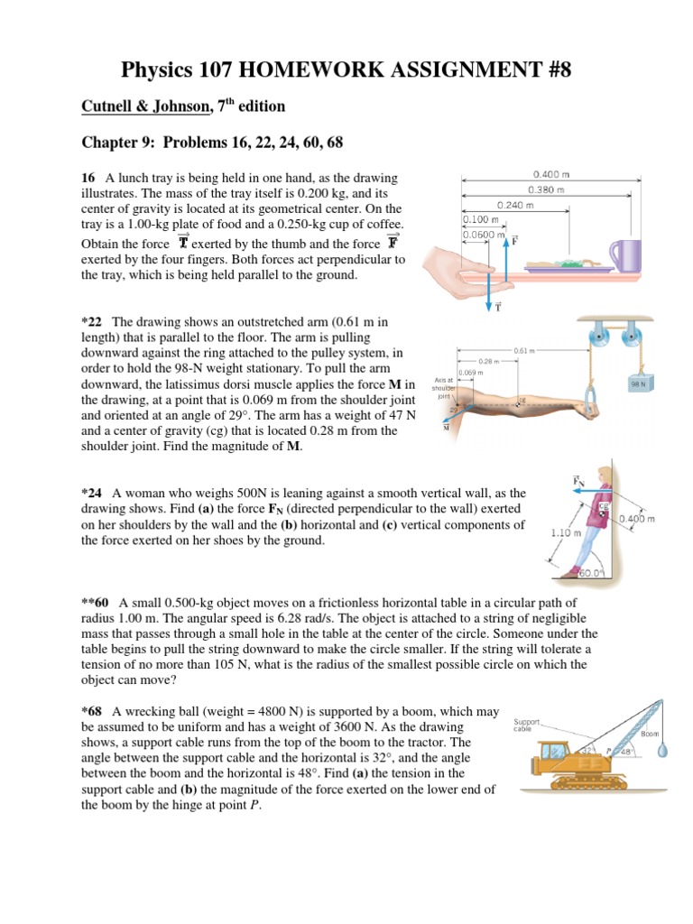 Physics 107 Homework Assignment #8: Cutnell & Johnson, 7 Edition ...
