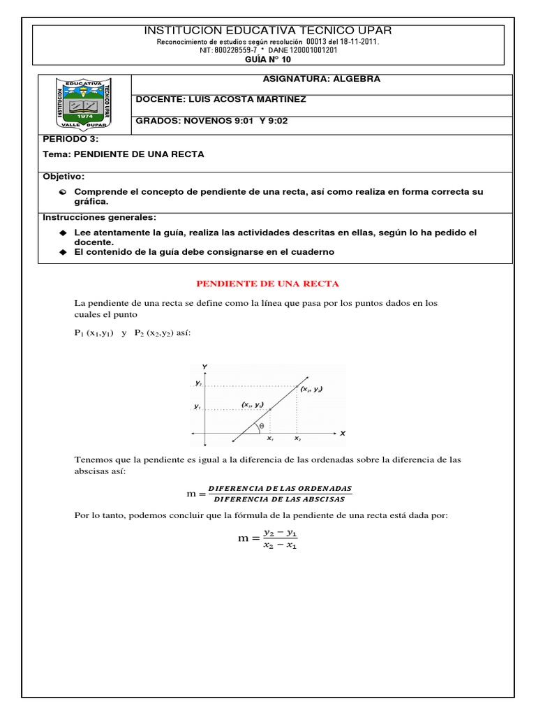 Pendiente de Una Recta | PDF | Línea (geometría) | Pendiente
