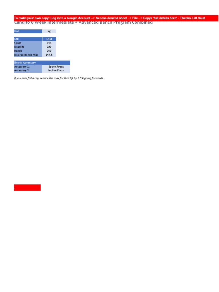 Candito 6 Week Intermediate + Advanced Bench Program Combined | PDF ...
