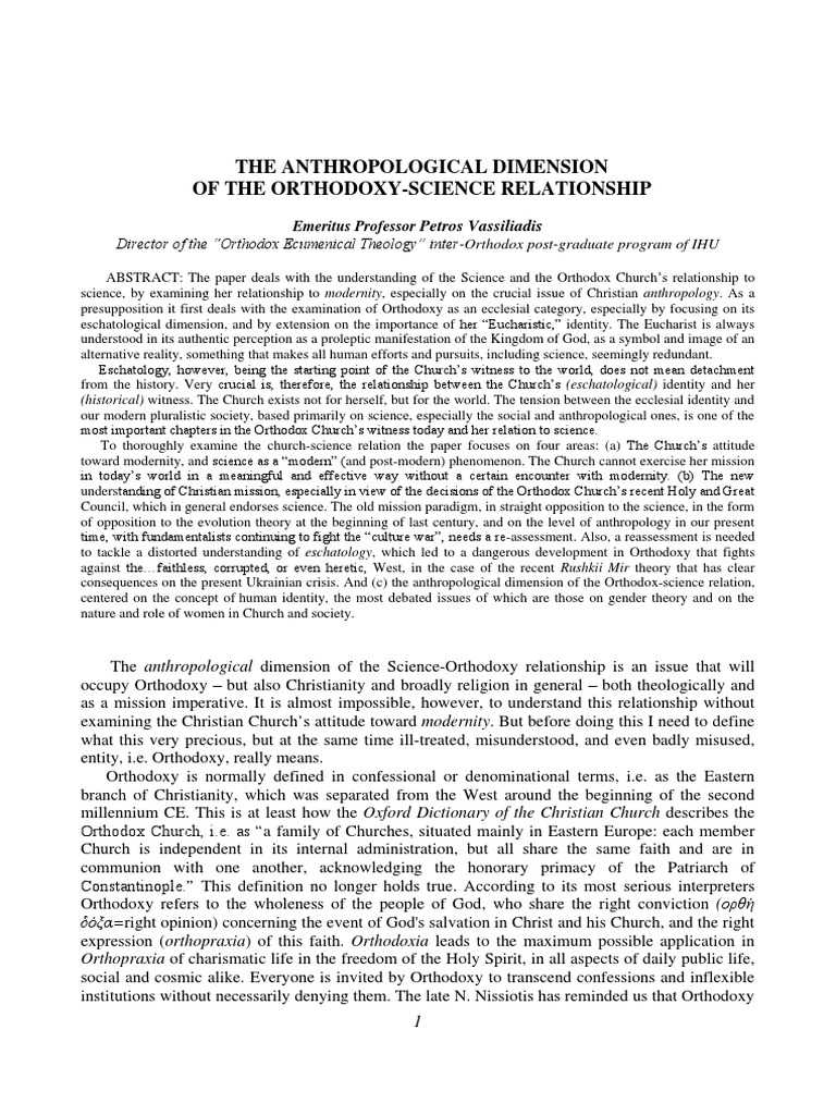 The Anthropological Dimension of The Orthodoxy-Science Relationship ...