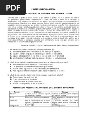 Cuadro De Preguntas Para La Lectura Examen Primer Trimestre Segundo
