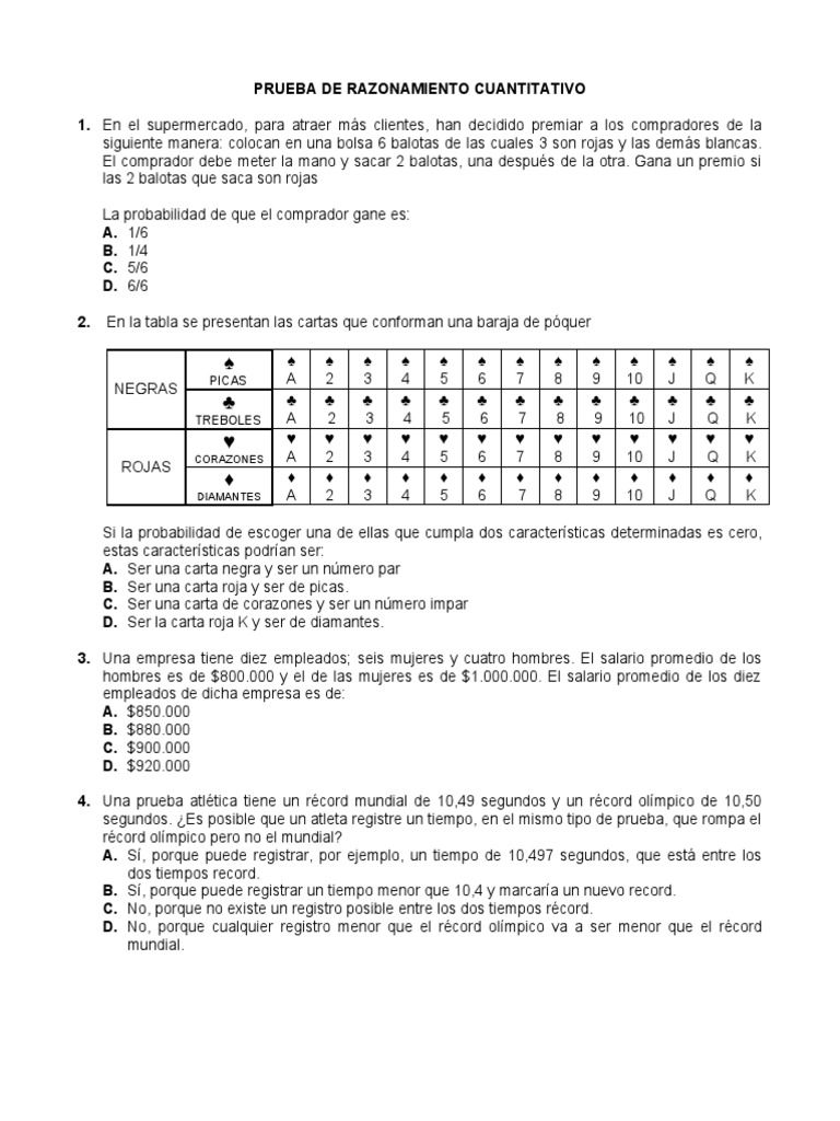 Prueba de Razonamiento Cuantitativo | PDF | Enseñanza de matemática ...