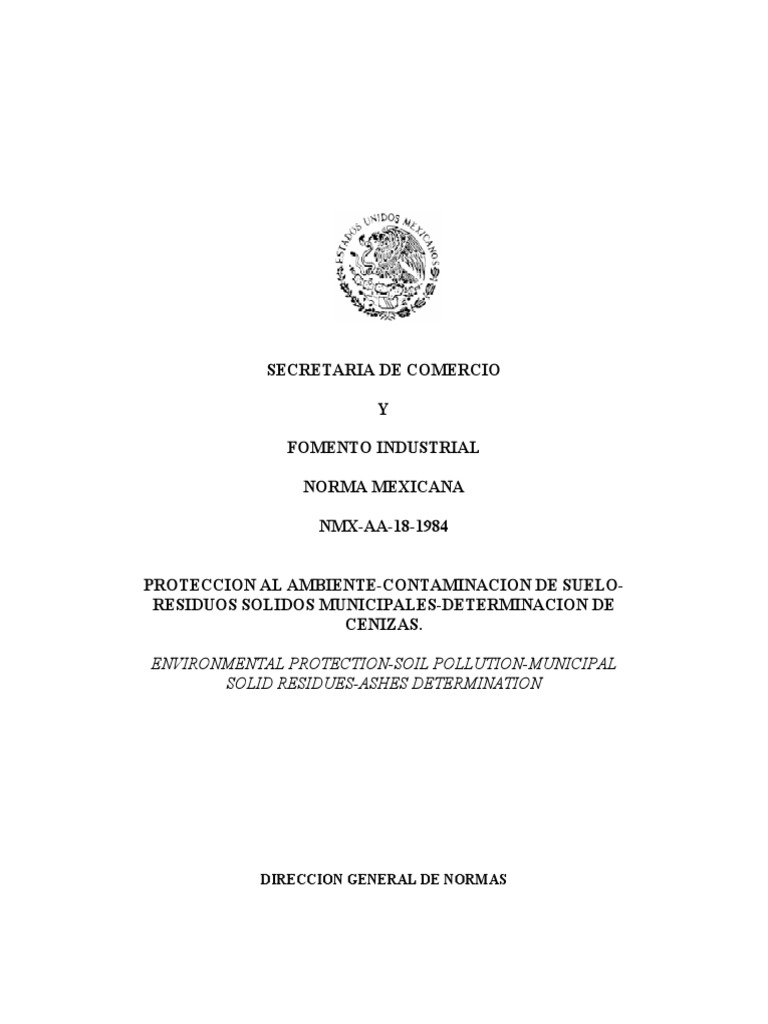 NMX AA 018 1984 Cenizas | PDF | Entorno natural | Naturaleza