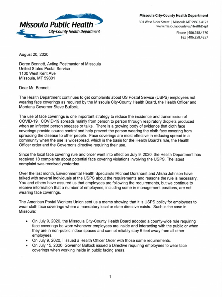 USPS Health Officer Letter | PDF