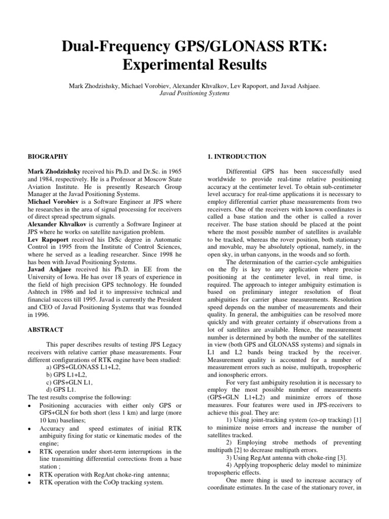 Dual-Frequency GPS/GLONASS RTK: Experimental Results: Javad Positioning ...