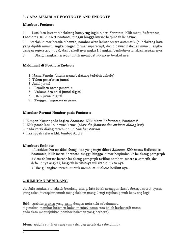 Cara Membuat Footnote and Endnote | PDF | Seni & Disiplin Bahasa ...