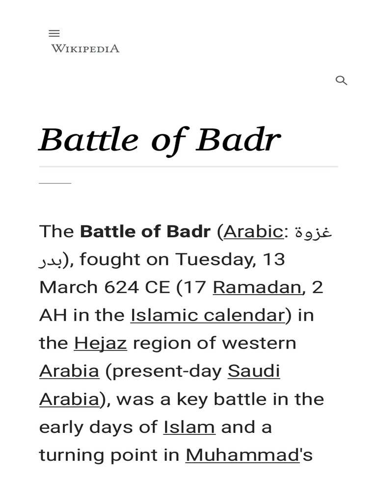 Battle of Badr | PDF | Muhammad | Life Of Muhammad