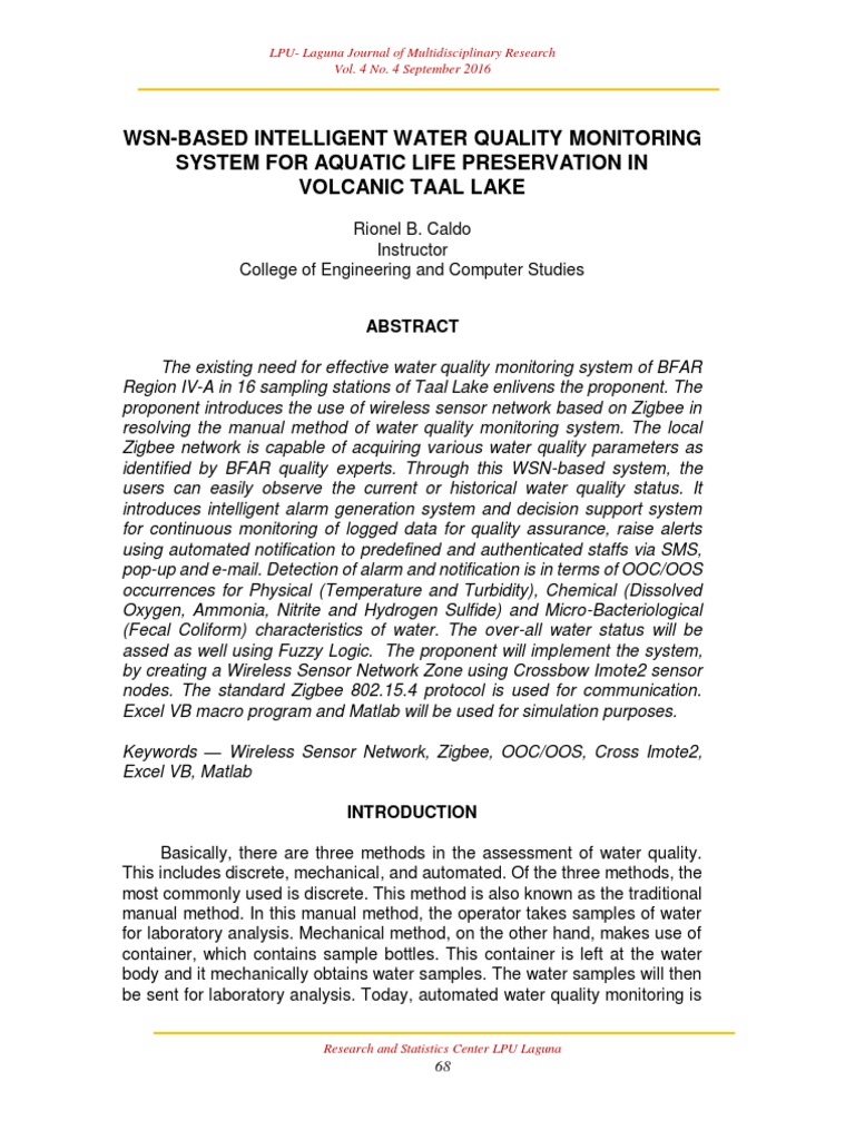 WSN Based Intelligent Water Quality Monitoring System For Aquatic Life Preservation in Volcanic ...