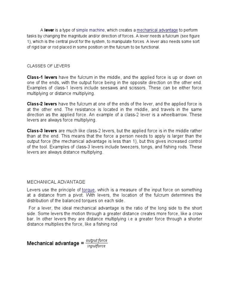 Simple Machine Mechanical Advantage | PDF | Science & Mathematics