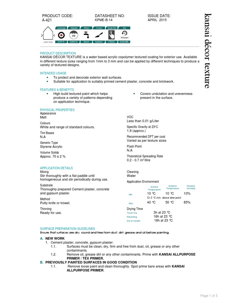 Decor Texture - TDS | PDF | Paint | Plaster