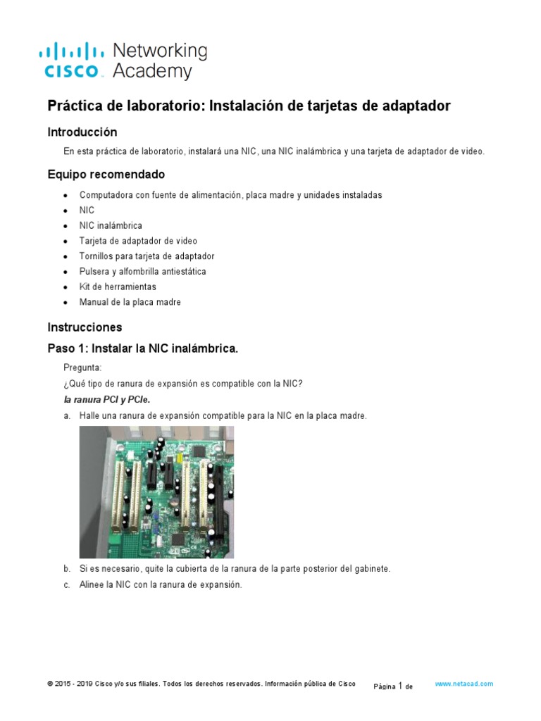 2.1.5.6 Lab - Install Adapter Cards | Descargar gratis PDF ...