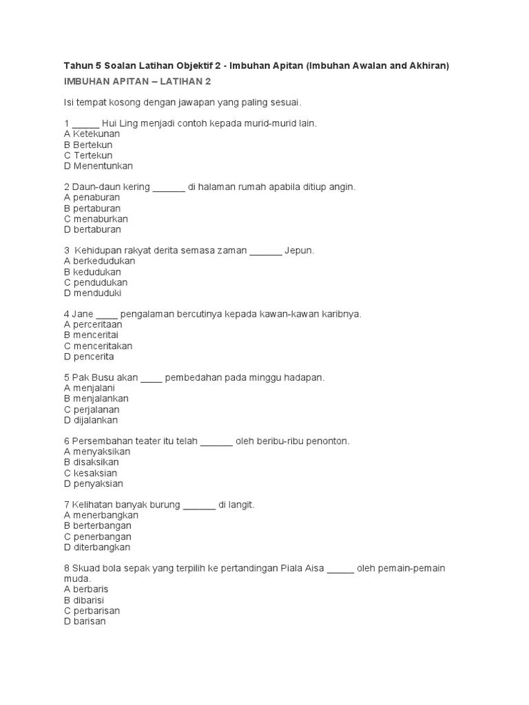 Tahun 5 Soalan Latihan Objektif 2 | PDF