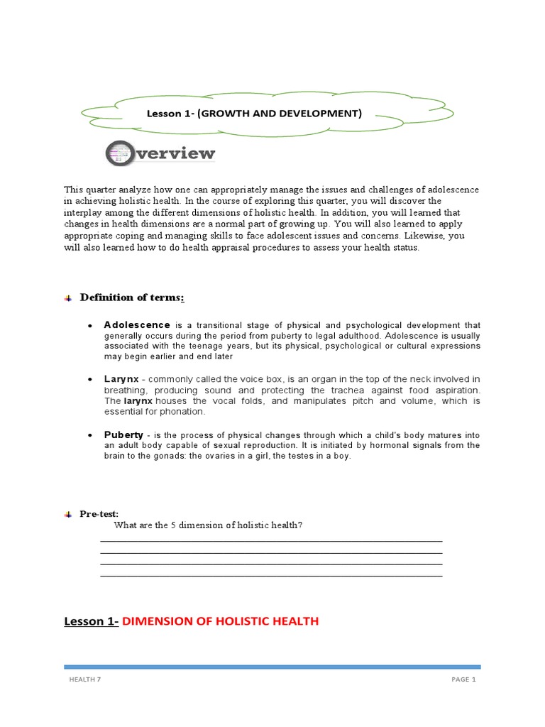 Health-G7-Q1-Module 1-Week 1 | PDF | Puberty | Adolescence