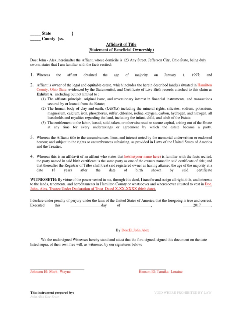 Affidavit of Title for John Doe's Estate | PDF | Affidavit | Notary Public