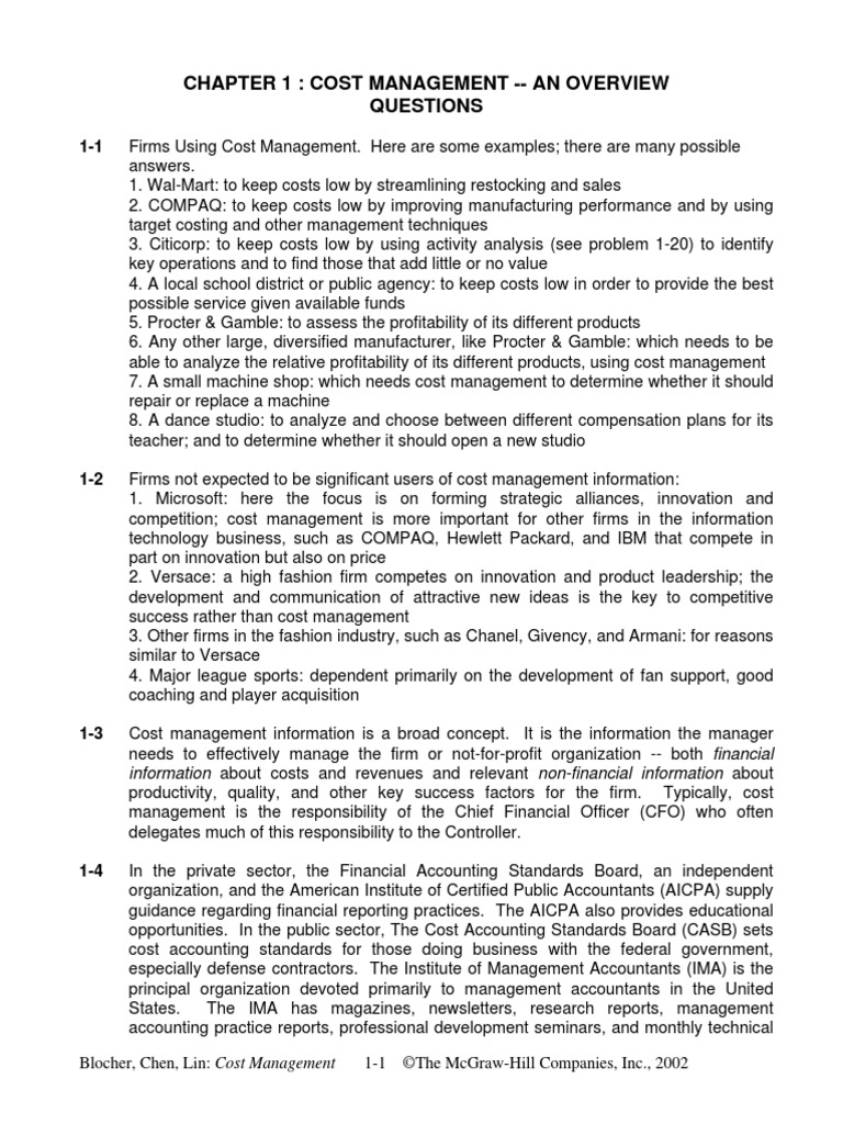 Chapter 1: Cost Management - An Overview Questions | PDF | Cost ...