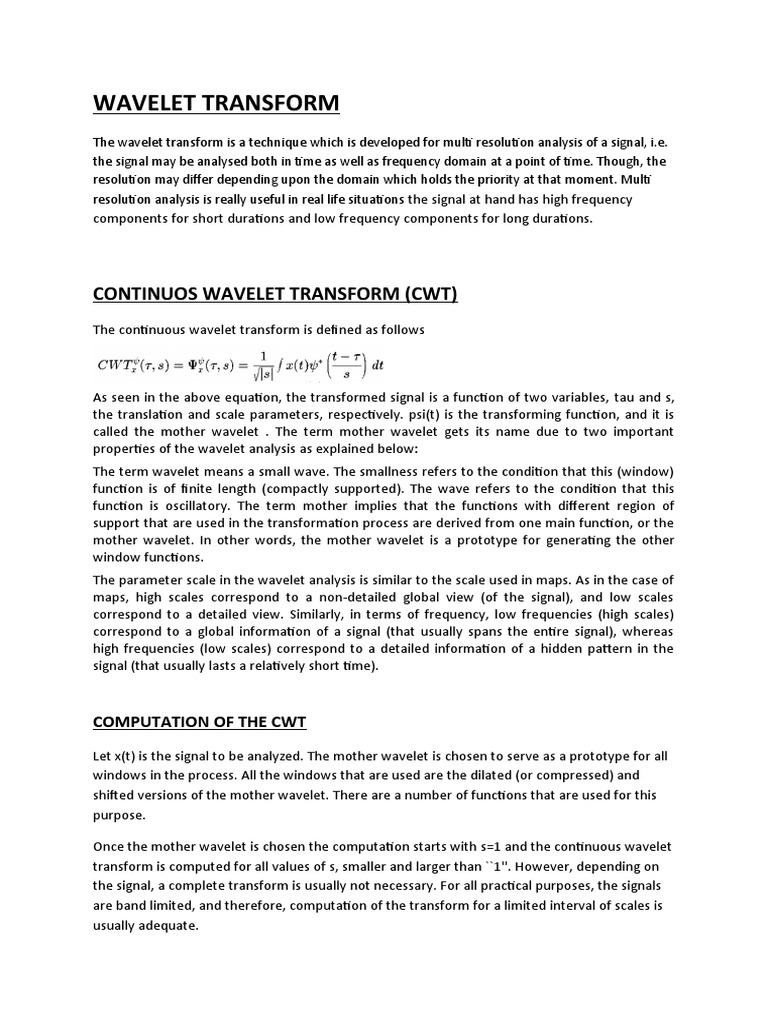 Continuos Wavelet Transform Cwt Download Free Pdf Wavelet Algorithms