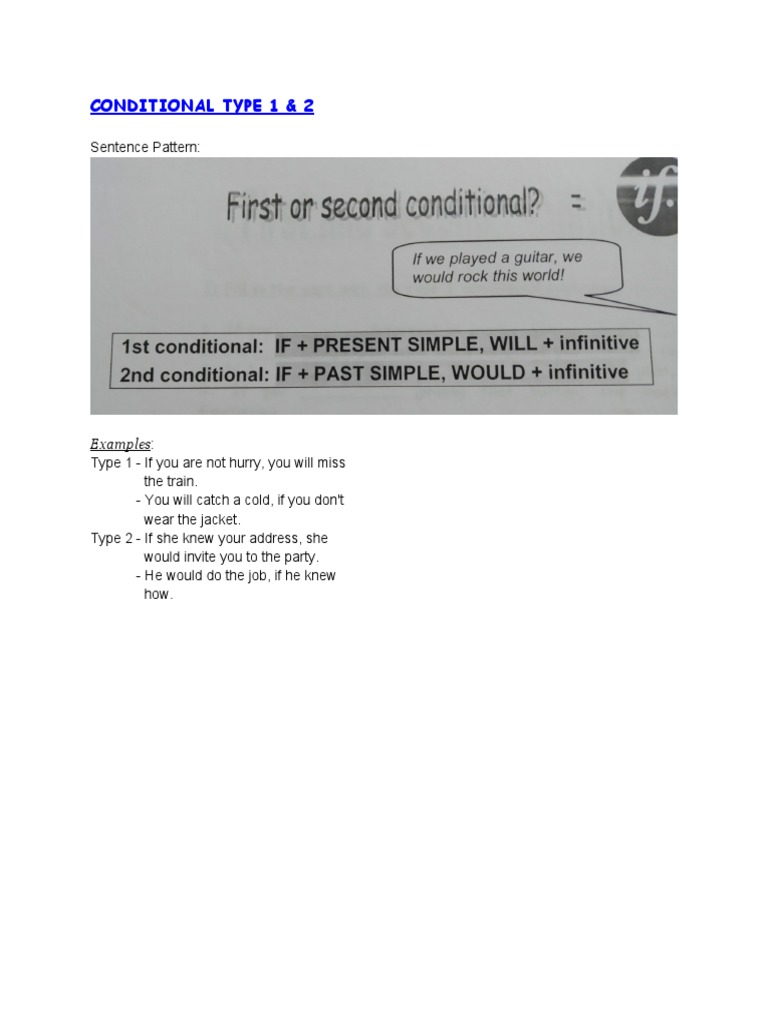 CONDITIONAL TYPE 1 & 2 Formula | PDF | Mystery, Thriller & Crime Fiction