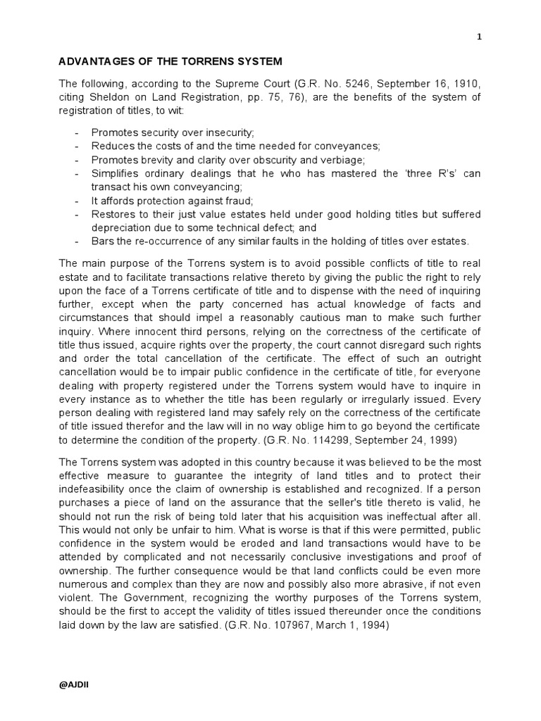 Advantages of The Torrens System (Printed) | PDF | Conveyancing | Law ...