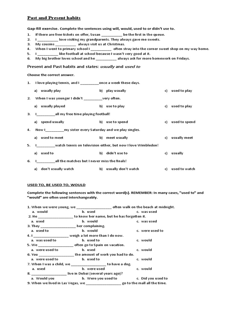 Past and Present Habits Exercise | PDF