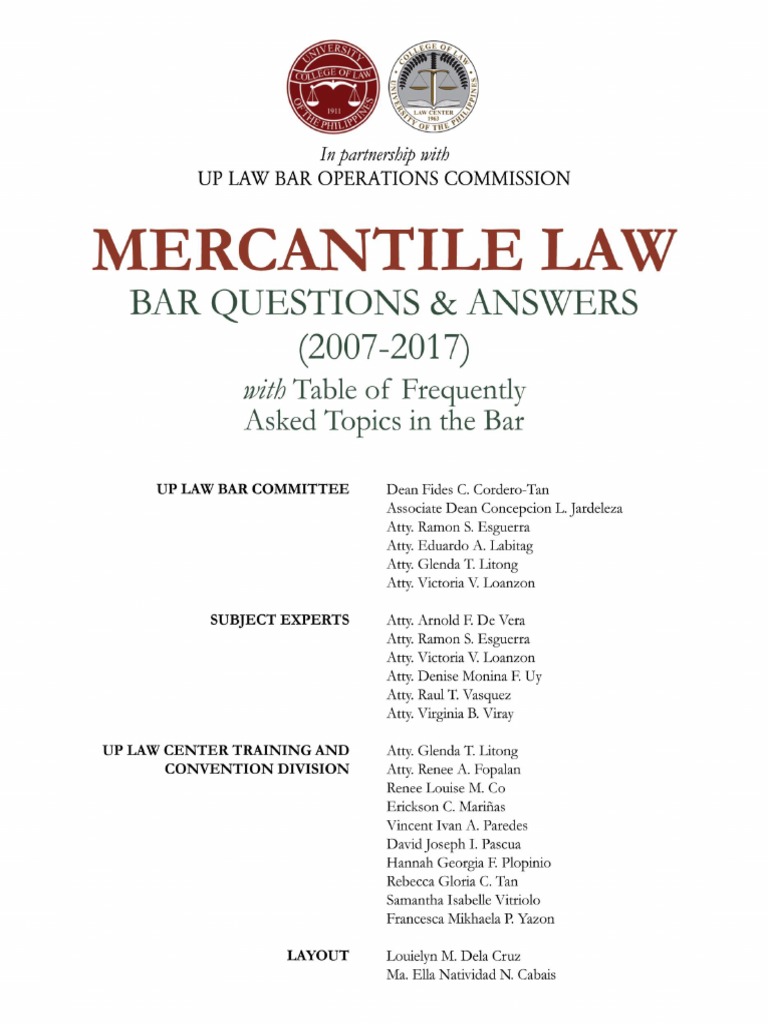 5 Mercantile Law Bar Questions and Answers (2007-2017) PDF | PDF ...