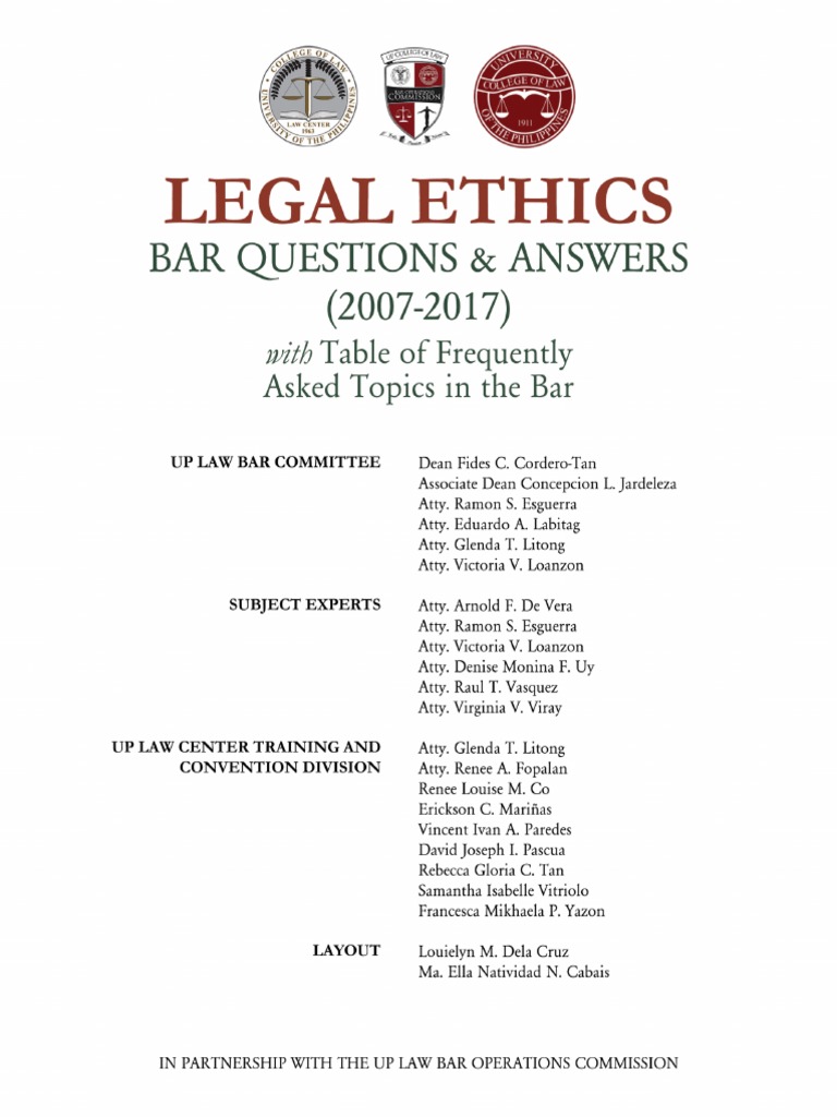 8 Legal Ethics Bar Questions and Answers (2007-2017) | PDF | Lawyer ...