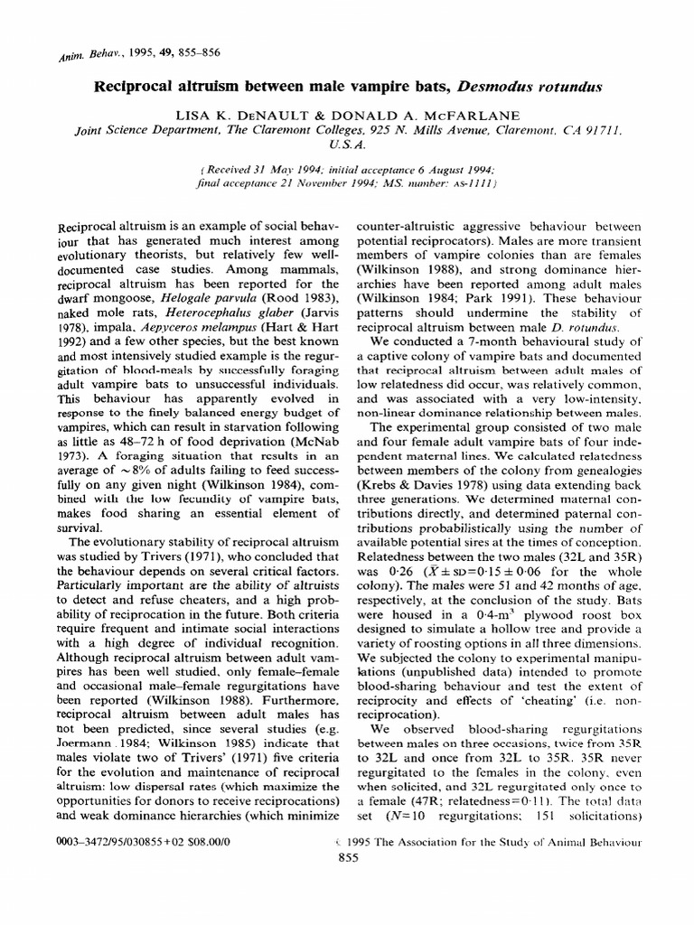 Male Vampire Bats' Altruism Study | PDF | Ethology | Zoology