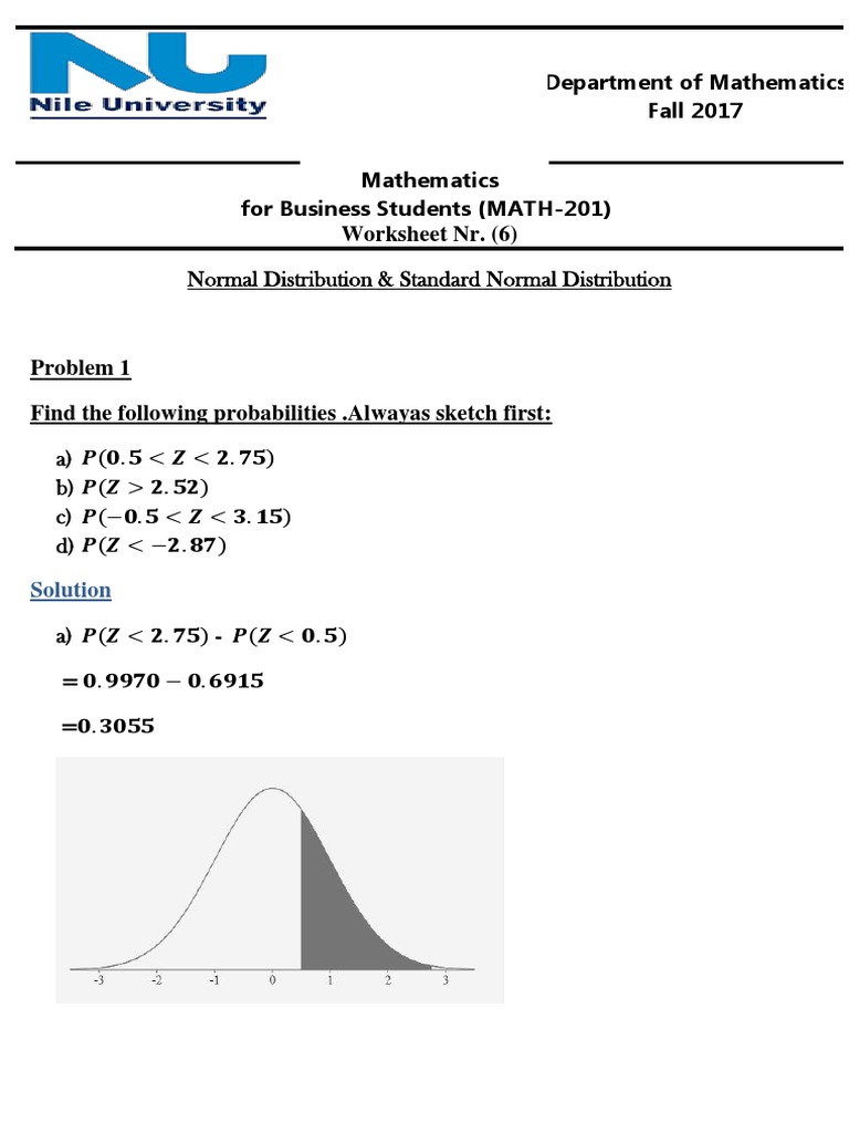 Normal Distribution Worksheet Solutions | PDF | Probability ...
