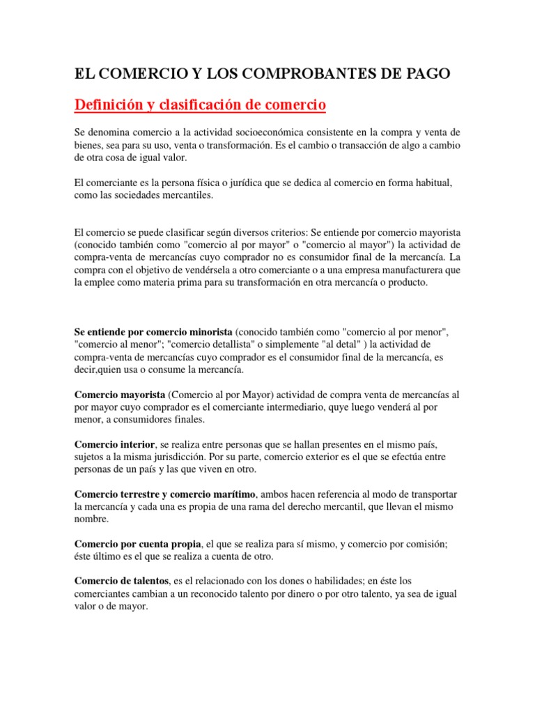 Definicion y Clasificacion de Comercio | PDF | Comercio | Al por menor