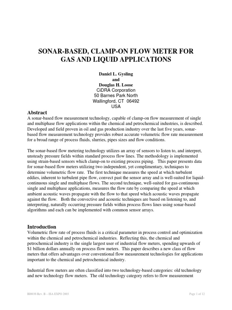 Sonar-Based, Clamp-On Flow Meter For Gas and Liquid Applications | PDF ...