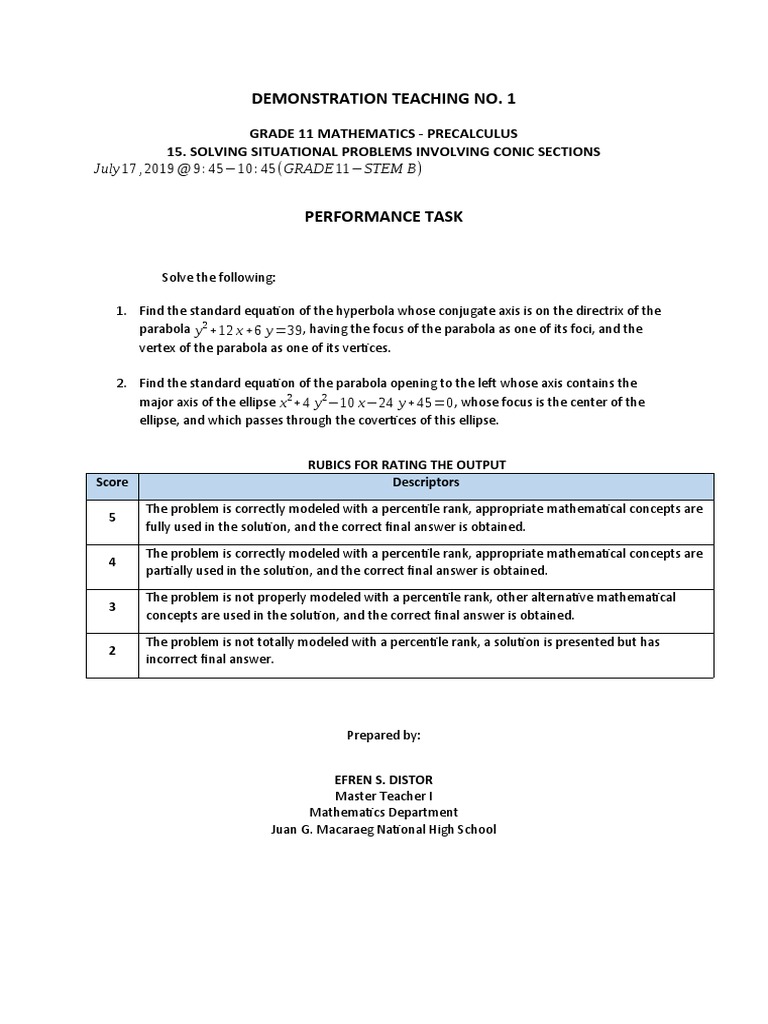 1.1 Performance Tasks | PDF | Ellipse | Geometric Shapes