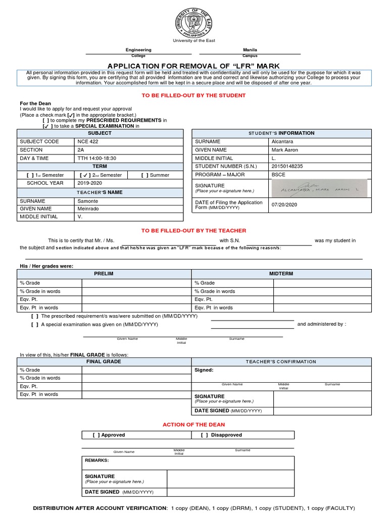 LFR Form RCD2 2019 2020 Alcantara Mark Aaron L. | PDF | Government ...