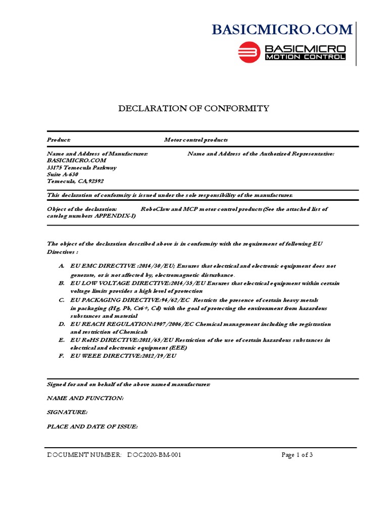 Decleration of Conformity Sample | PDF | Electromagnetism ...