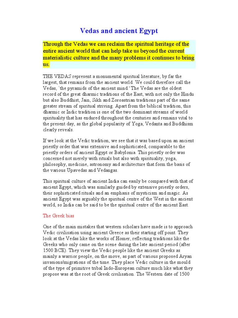 The Hindu Vedas and Ancient Egypt | PDF | Vedas | Ancient History