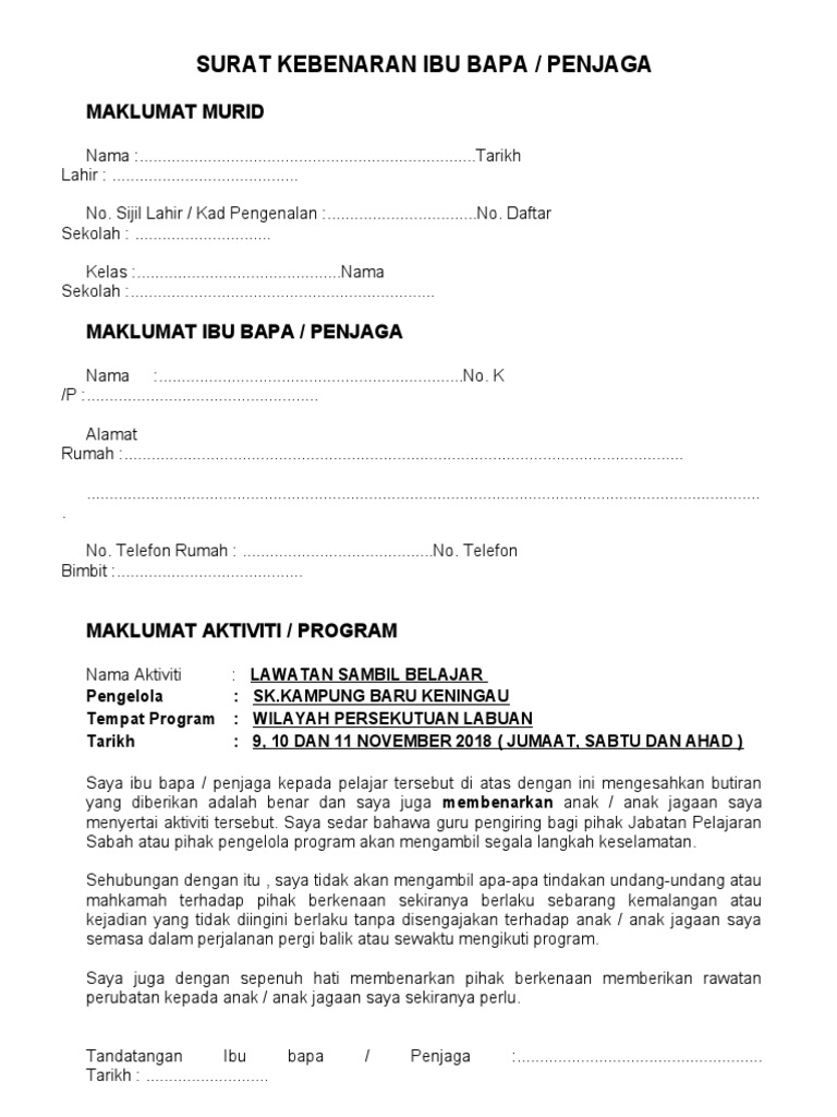 Surat Kebenaran Ibu Bapa | PDF