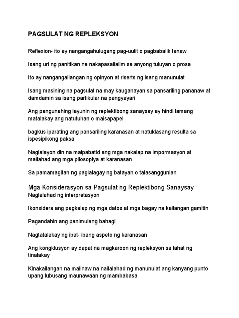 Pagsulat NG Repleksyon | PDF